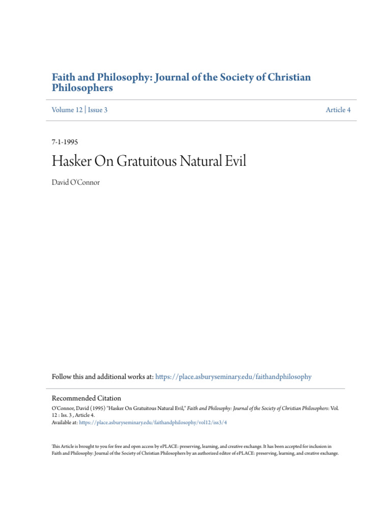 Hasker on Natural Evil and Theism | PDF | God | Knowledge