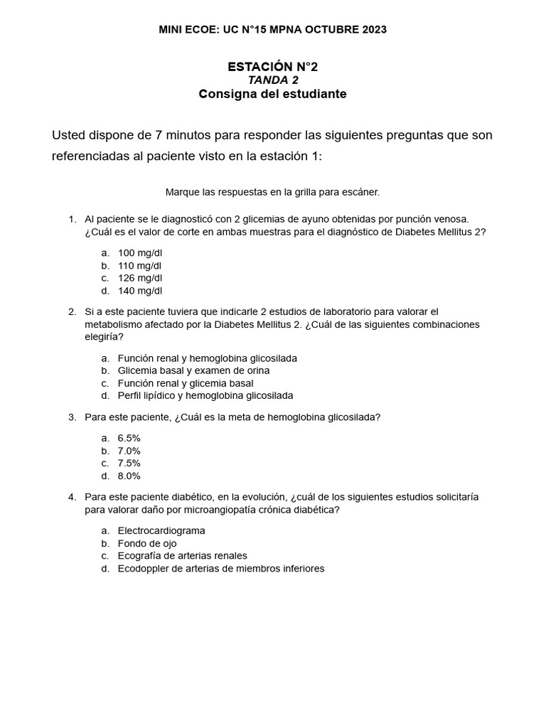 TANDA 2 - Consigna - ESTACION 2 - Diabetes Mellitus 2 | PDF