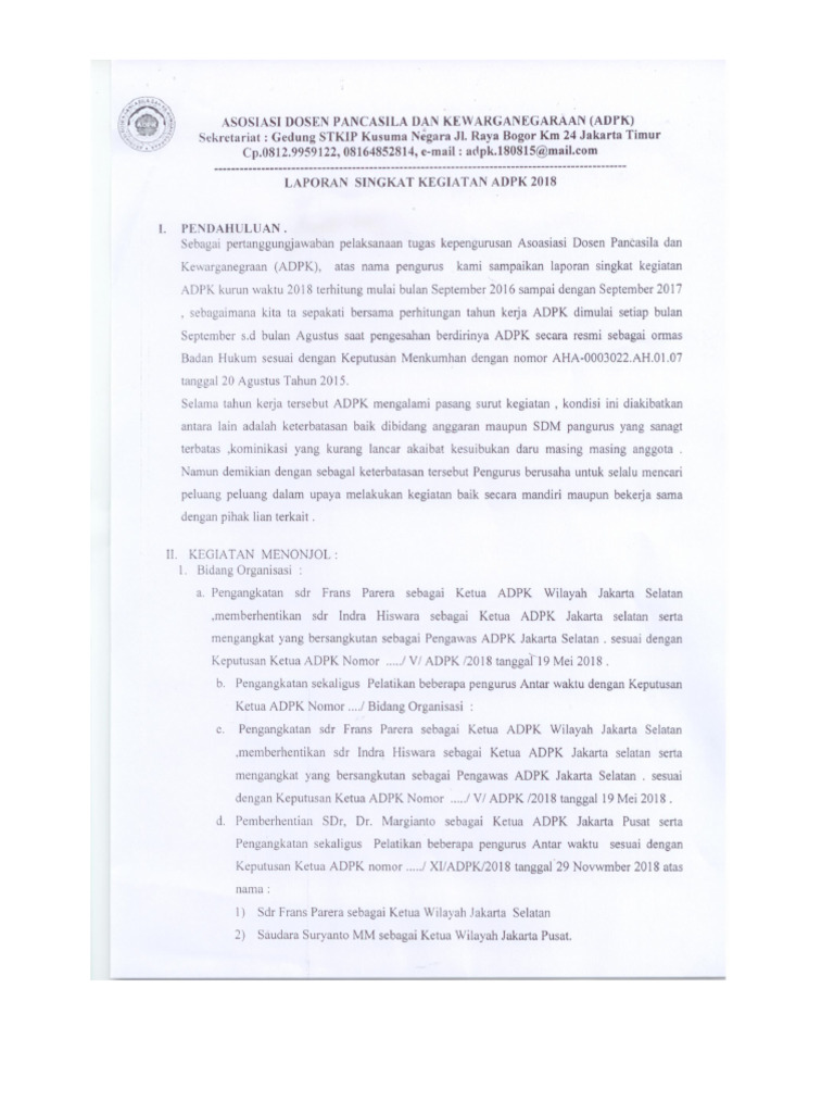 Laporan Kegiatan Adpk 2018 | PDF