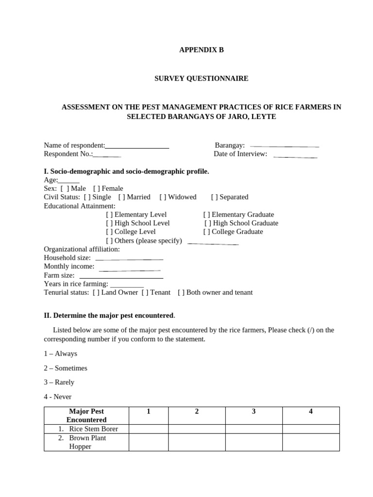 Survey_Questionnaire[1] | PDF | Agriculture | Pest (Organism)