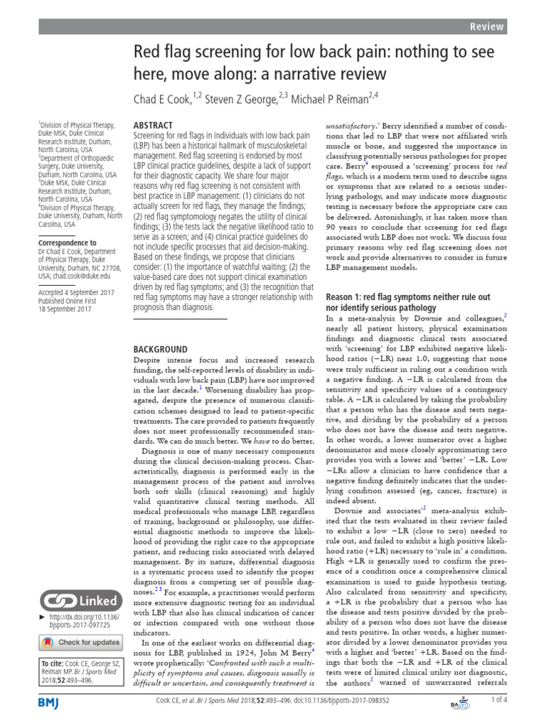 Red Flag Screening For Low Back Pain - Nothing To See Here, Move Along ...