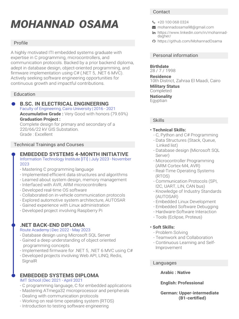 Mohannad Osama CV | PDF | Embedded System | Microcontroller