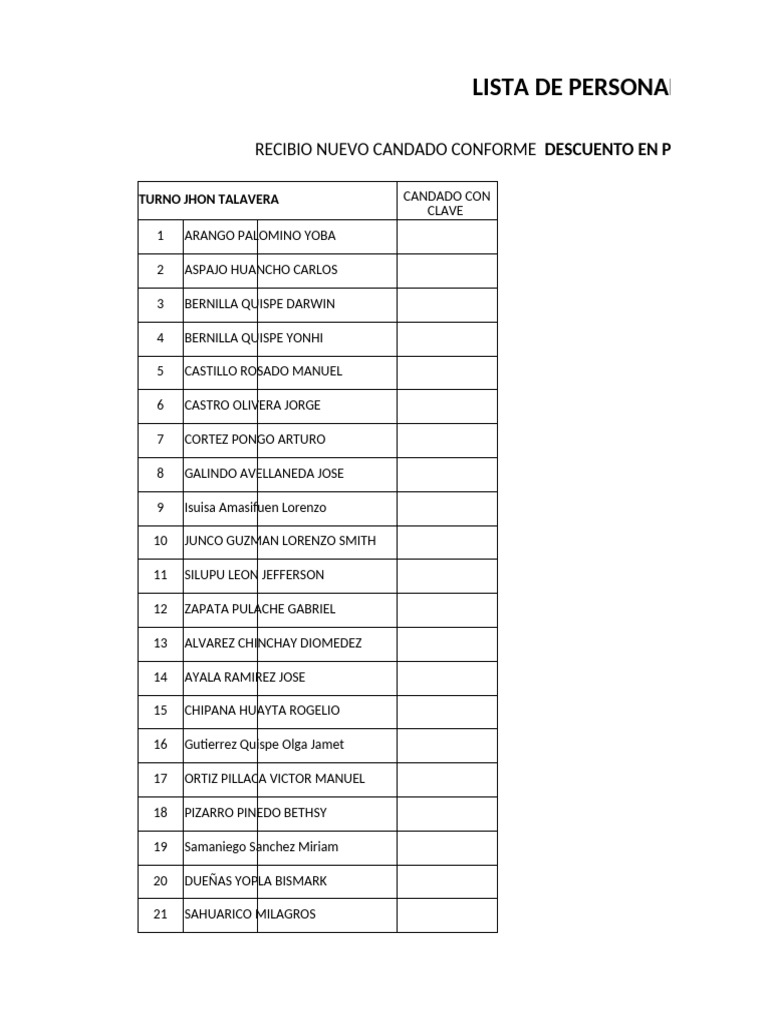 Lista de Personal por Turno | PDF
