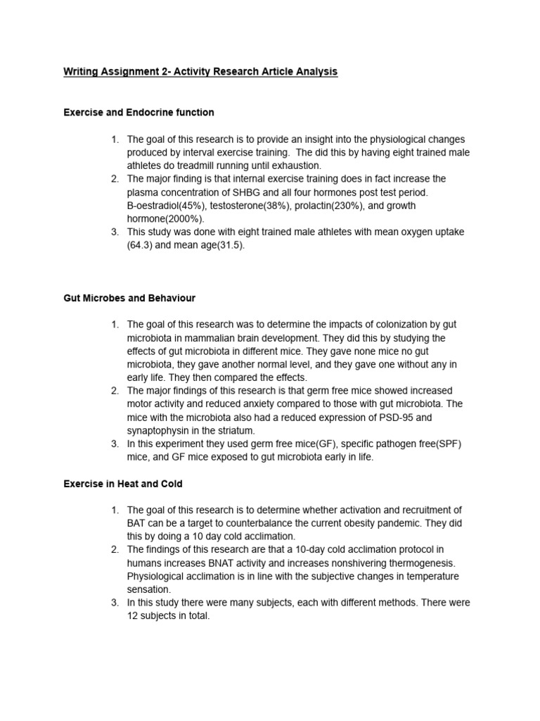 Writing Assignment 2- Activity Research Article Analysis | PDF