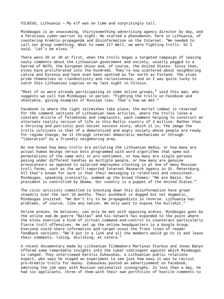 Lithuania's Elves vs. Kremlin Trolls | PDF | Lithuania | Annexation Of ...