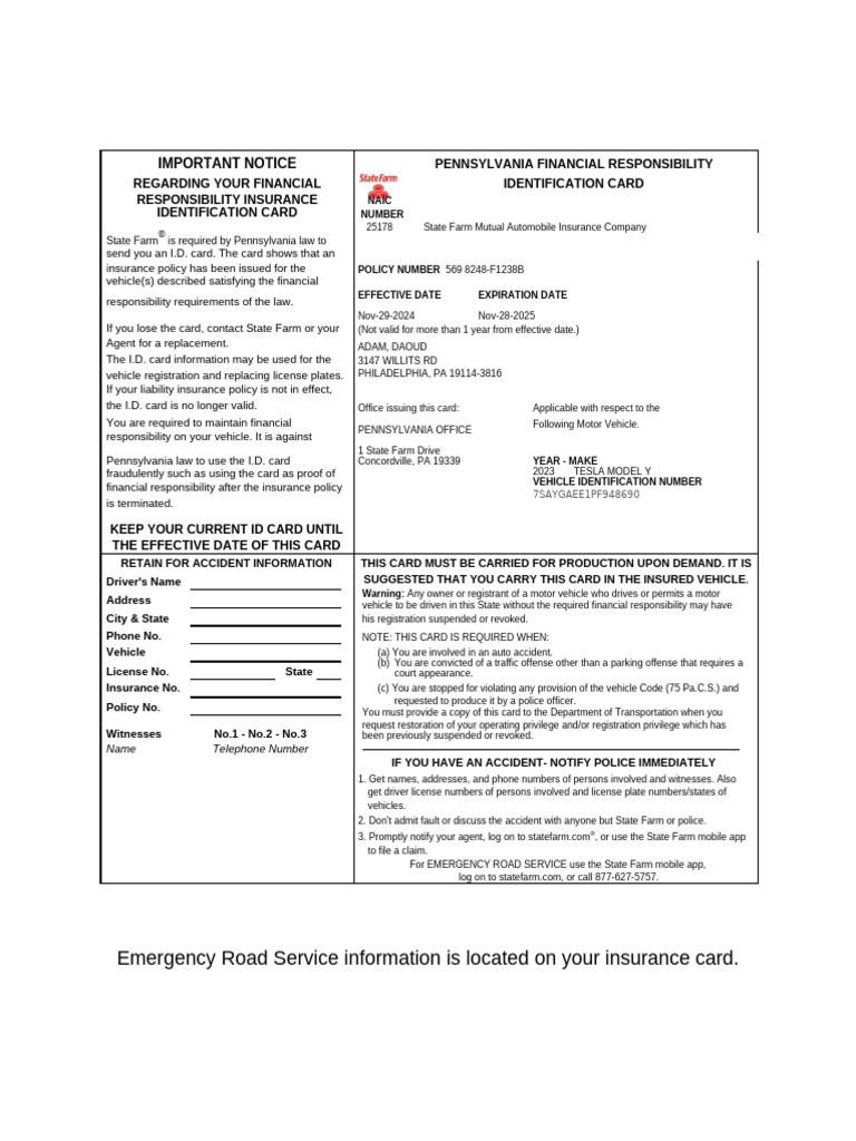 INSURANCE.CARD.TESLA 2023 (1) | PDF | Identity Document | Insurance
