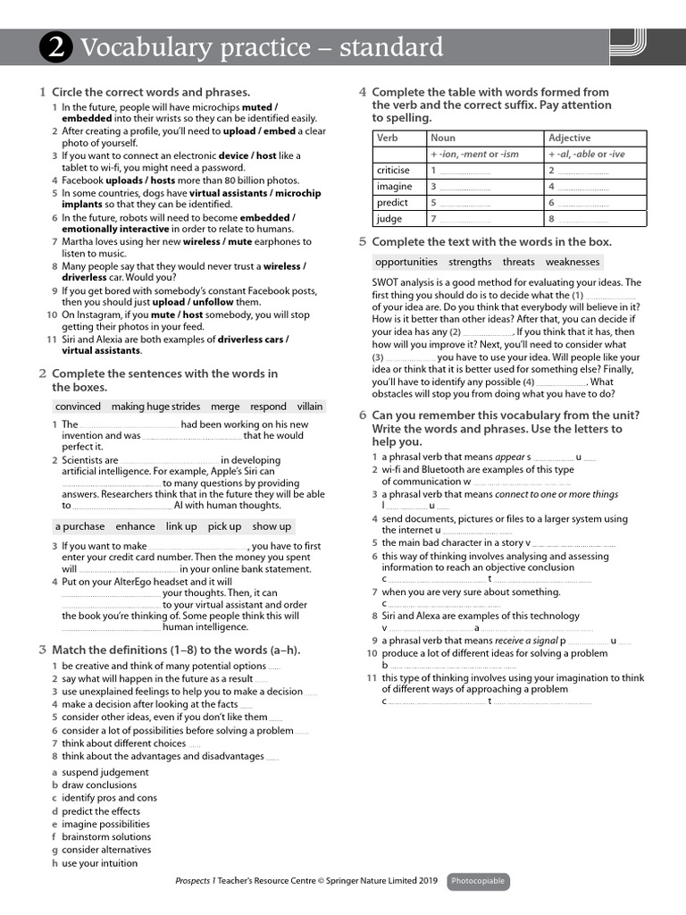 FP1 U02 Vocabulary Practice Standard | PDF | Artificial Intelligence ...
