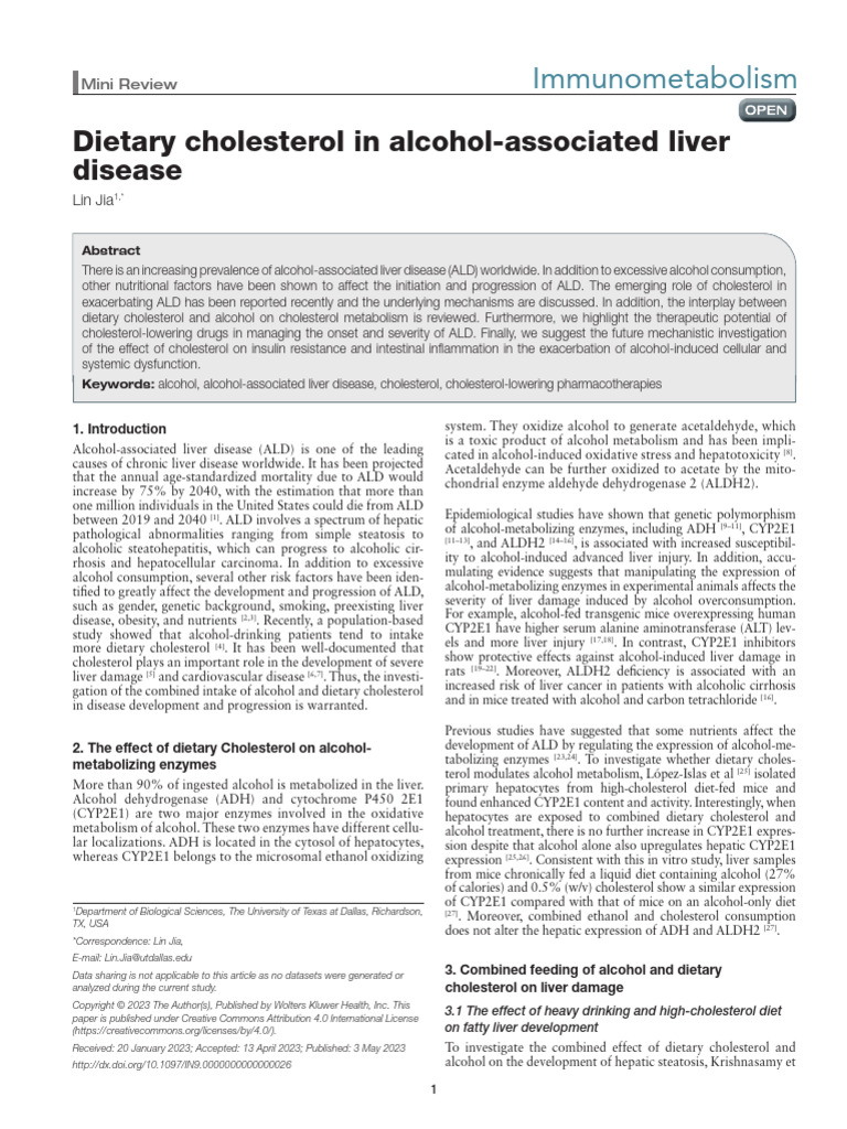 Dietary Cholesterol in Alcohol-Associated Liver Disease. | PDF ...