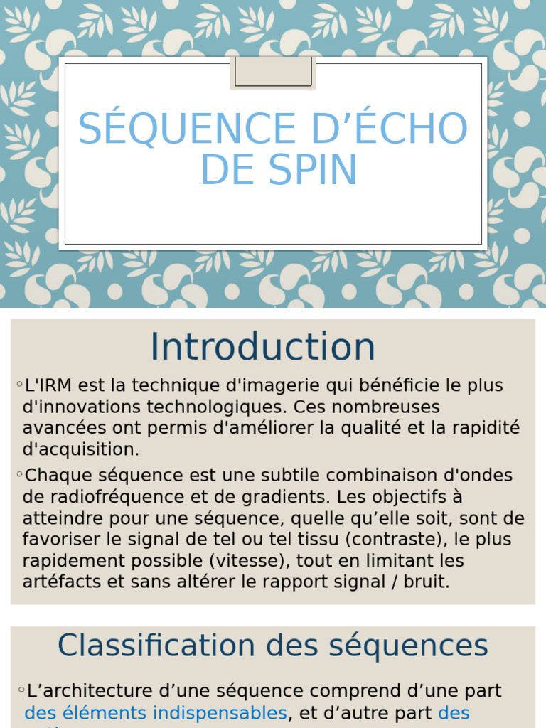 Optimisation des Séquences Écho de Spin en IRM | PDF | Imagerie par résonance magnétique ...