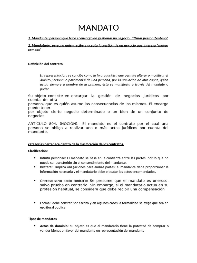 Contrato de Mandato en Bolivia: Claves y Tipos | PDF | Ley común | Justicia