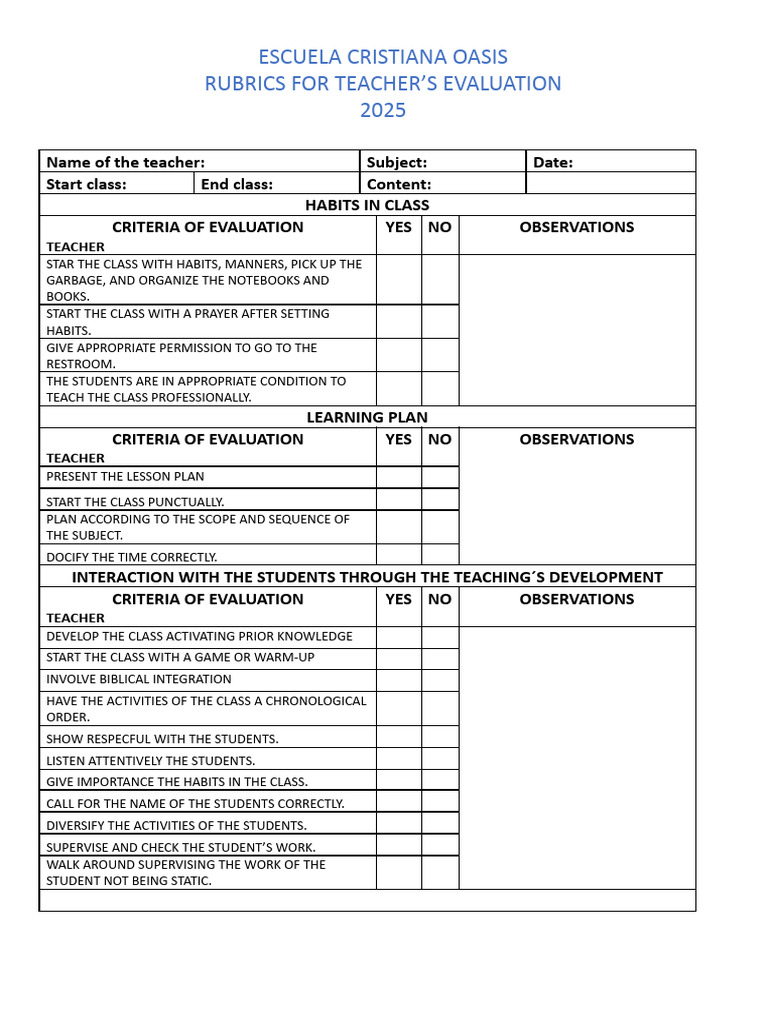 RUBRICS FOR TEACHER'S EVALUATIONS 2025 | PDF | Teachers | Evaluation