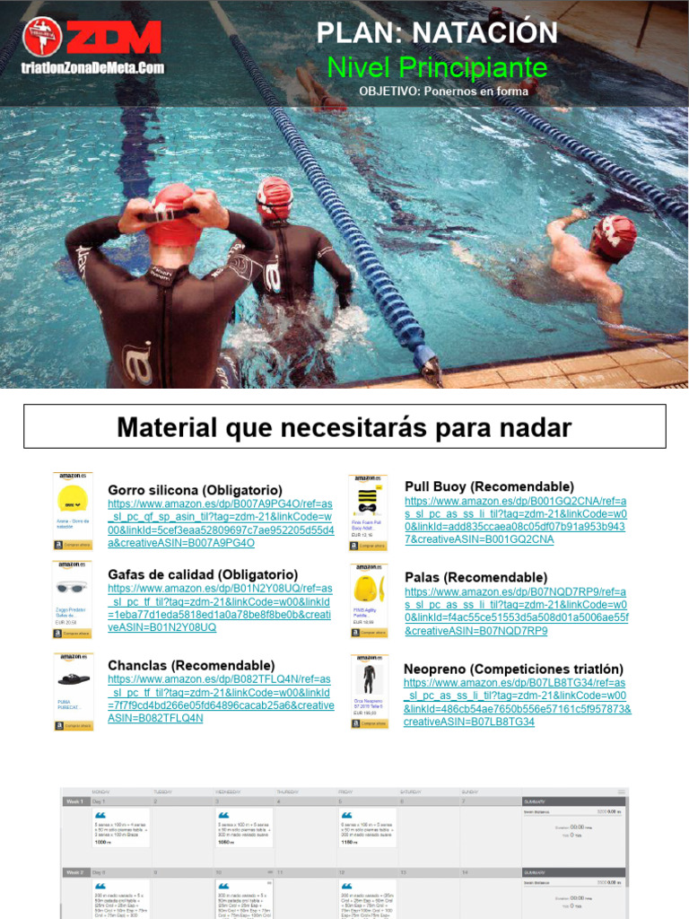 NATACIÓN - Plan Entrenamiento Natación NIVEL PRINCIPIANTE | PDF