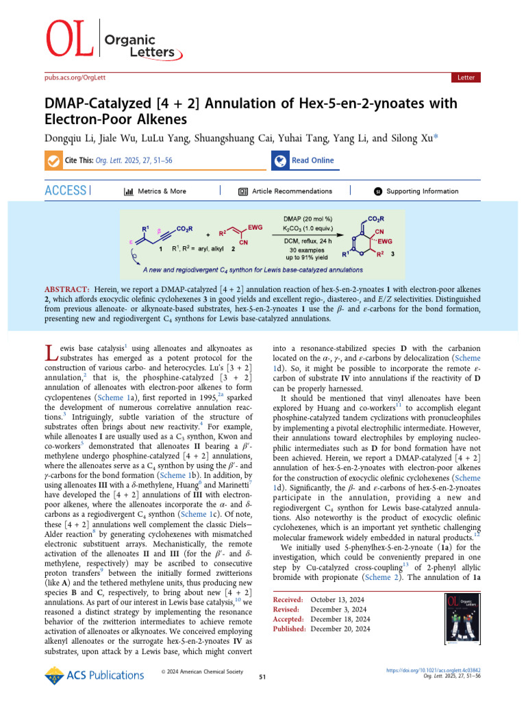 Li Et Al 2024 Dmap Catalyzed 4 2 Annulation of Hex 5 en 2 Ynoates With ...
