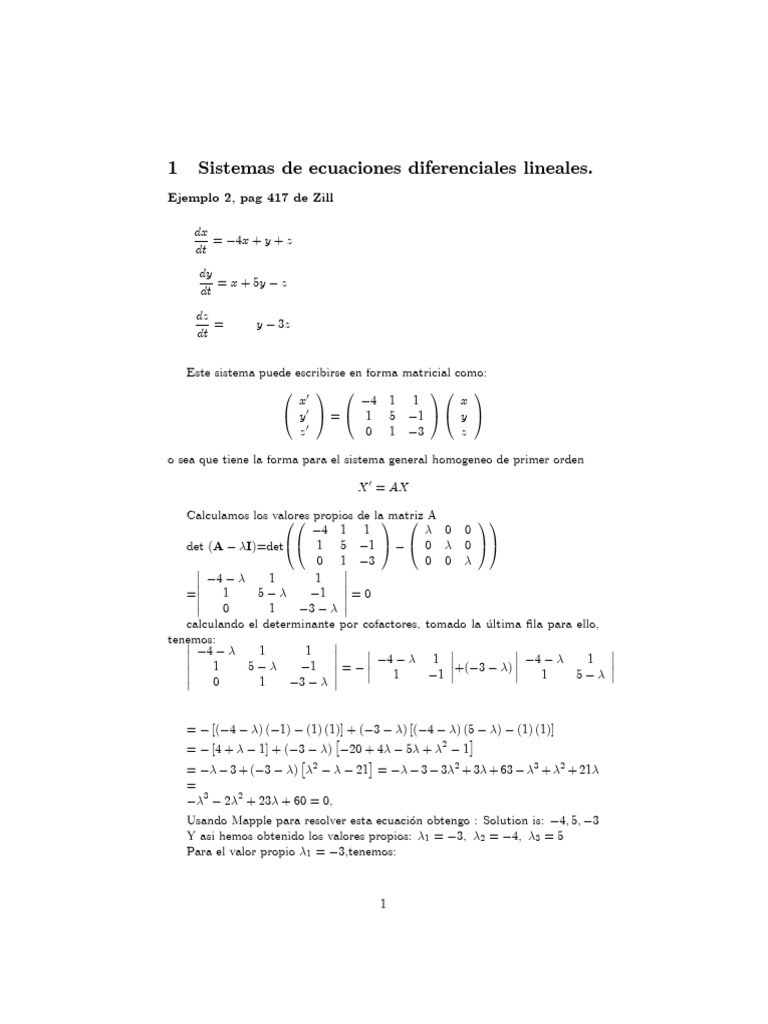 Ejem - Sistemas de Edo Lineales | PDF | Valores propios y vectores propios | Ecuaciones