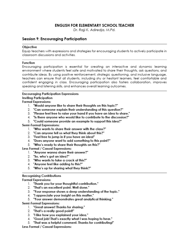 Strategies for Classroom Participation | PDF | Classroom | Learning