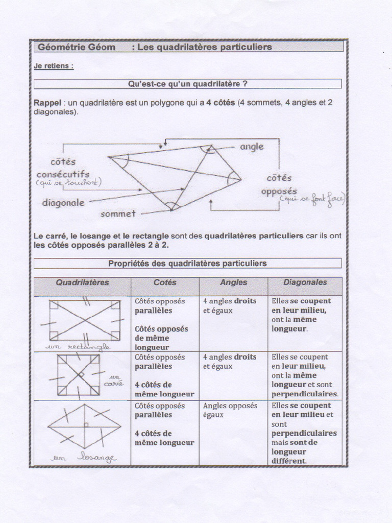 Les Quadrilatères Leçon | PDF