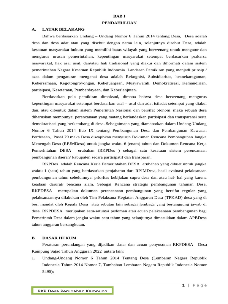 Contoh Dokumen RKP Desa Kampungsajad | PDF