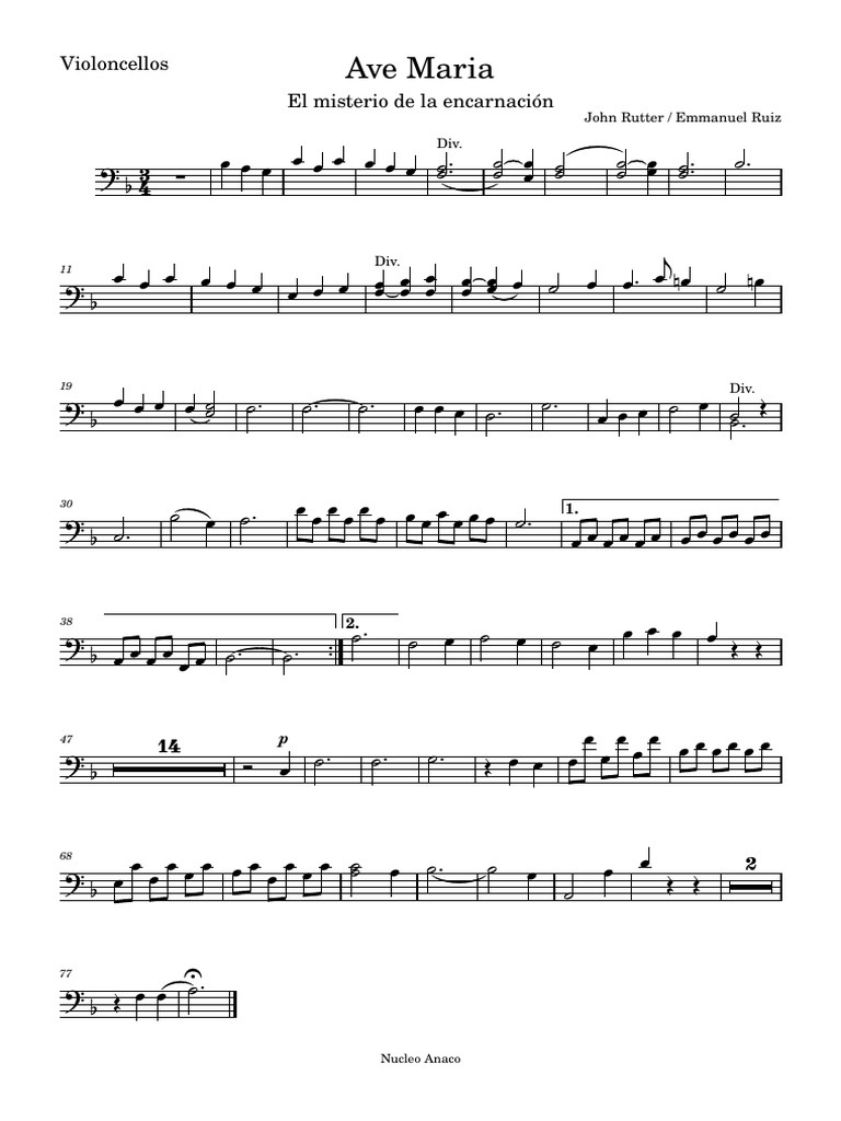 Ave Maria John Rutter-Violoncellos | PDF