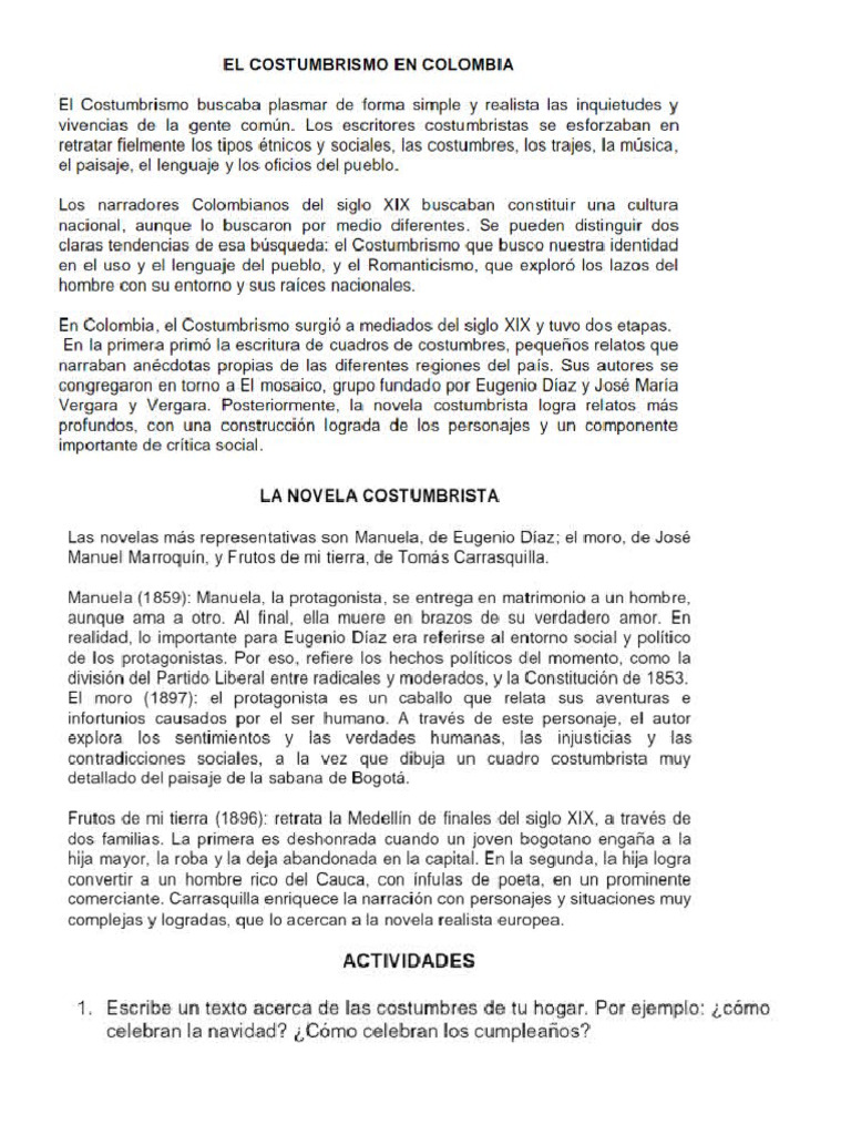Actividad Costumbrismo 8° | PDF
