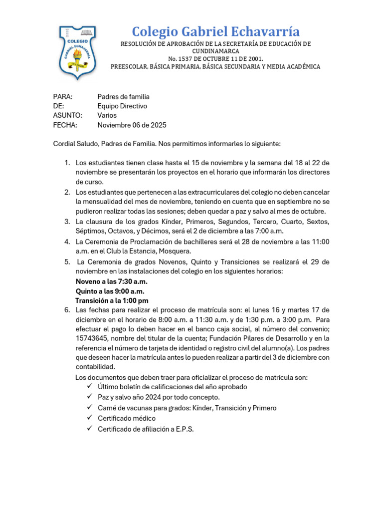 Circular Final de Año 2024 Ok | PDF | Educación de la primera infancia | Etapas educativas