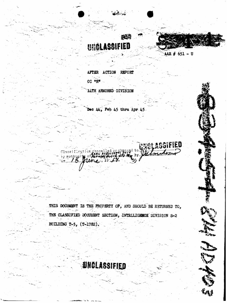14th Armored Division Combat Command R Unit History January-April 1945 ...