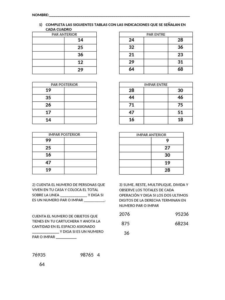 Actividades sobre Números Pares e Impares | PDF