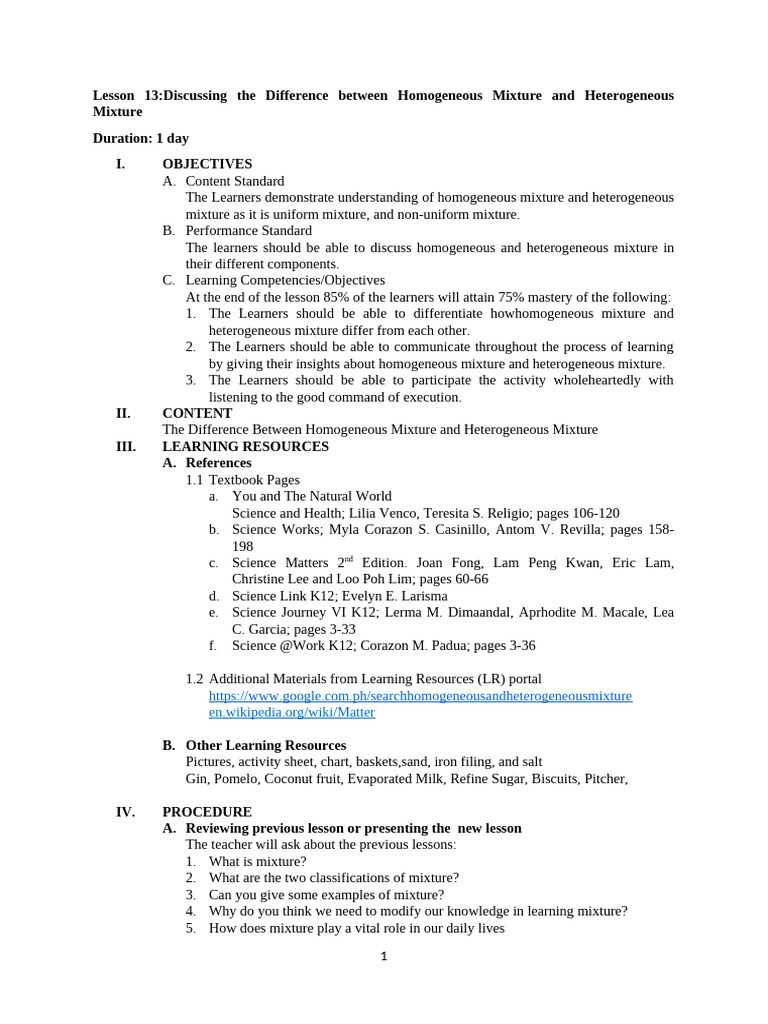 1st Quarter Lesson 13 Differentaite Heterogenous Mixture and ...