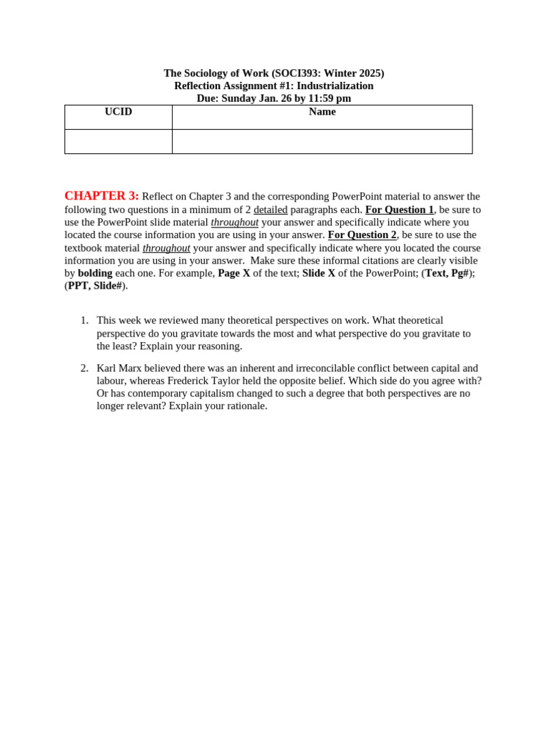 SOCI393 Reflection Assignment 1 Winter 2025 | PDF