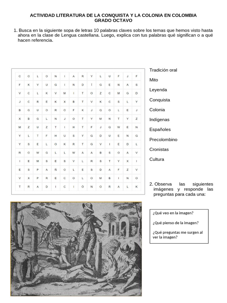 Actividad Literatura de La Conquista y La Colonia | PDF