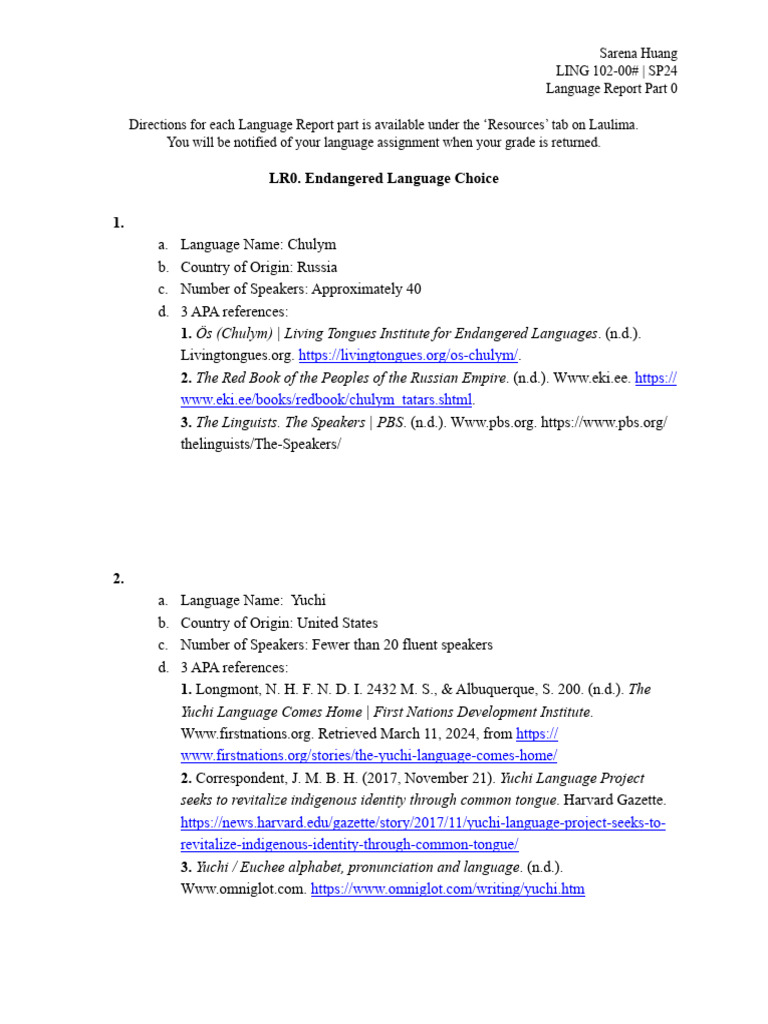 Chulym and Yuchi Language Overview | PDF | Linguistics | Human ...