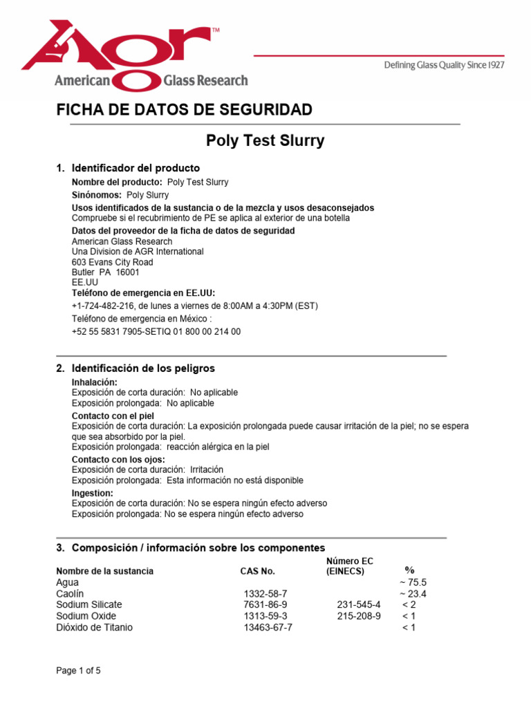 Agr - Poly Test Slurry | PDF | Administración de Seguridad y Salud ...
