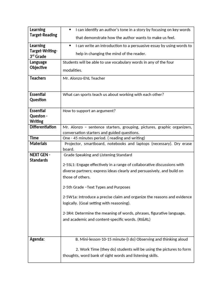 Lesson 3rd Grade - 1-9-25-Author Tone-Writing Intro-Friend | PDF ...