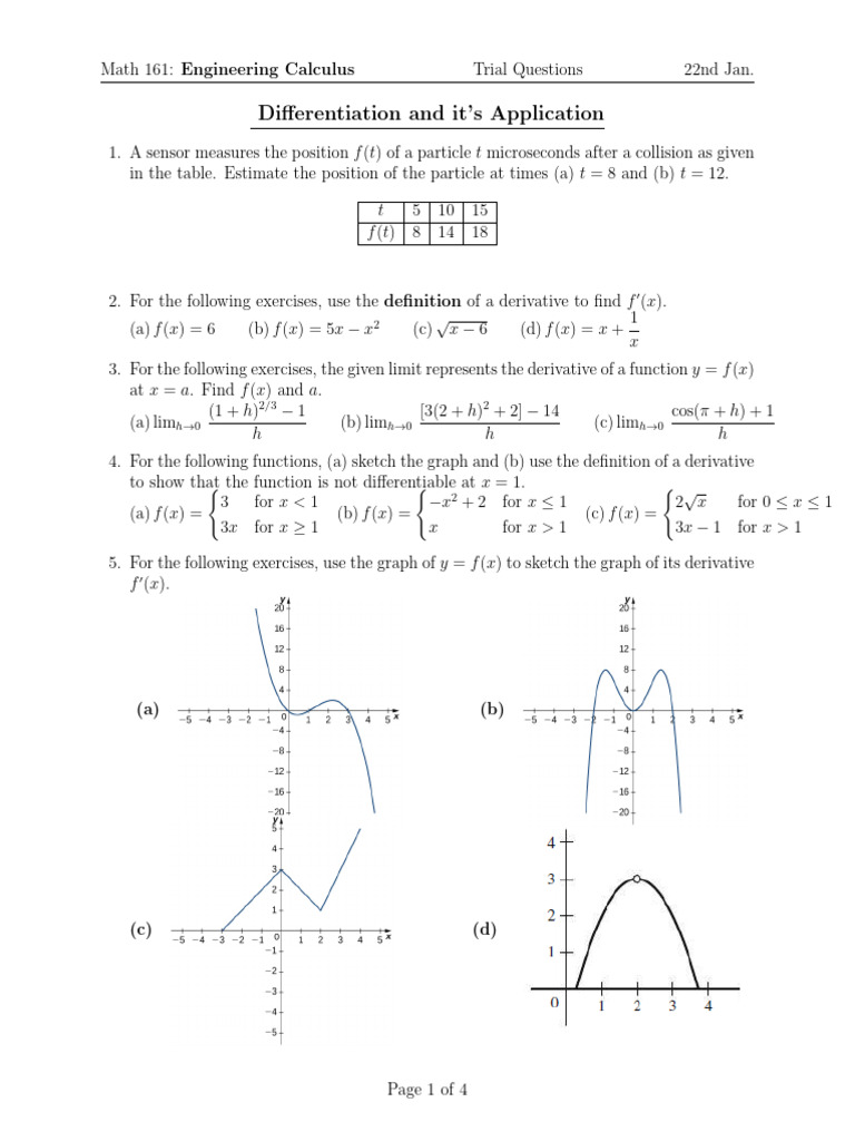 Engineering Calculus Trial Questions | PDF