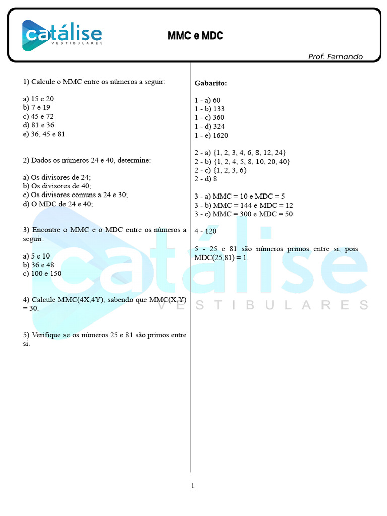 Mat M0 F1 A1 Aula 13 - MMC e MDC | PDF