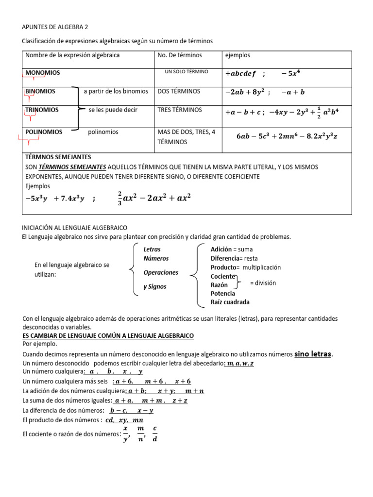 2 APUNTES DE ALGEBRA 2 | PDF | Aritmética | Matemática Elemental