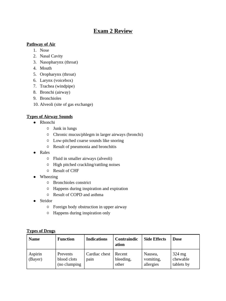 Exam 2 Review | PDF | Lung | Myocardial Infarction