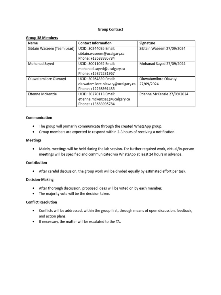Group Contract for Team Collaboration | PDF