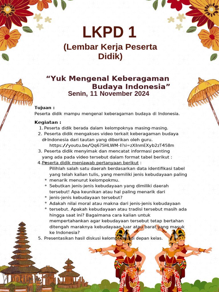 LKPD 1-Yuk Mengenal Keberagaman Budaya Indonesia | PDF