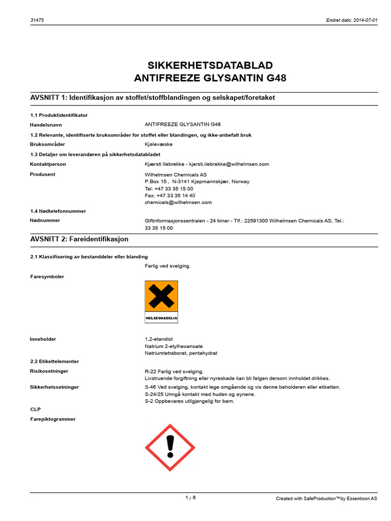 Antifreeze Glysantin G48 | PDF