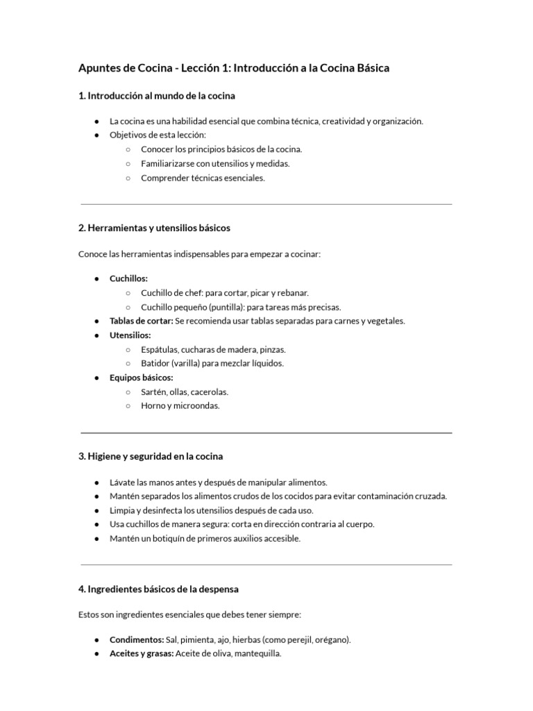 Cocina Básica: Guía para Principiantes | PDF | Cocinando | Cocina