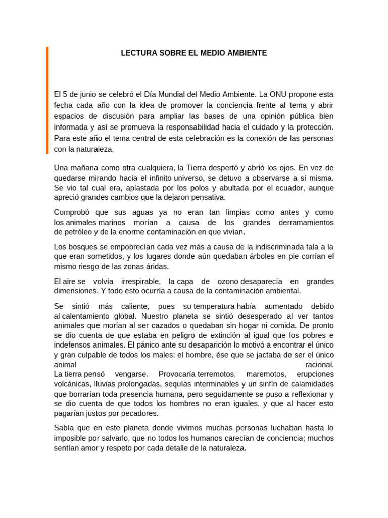 Lectura Sobre El Medio Ambiente | PDF