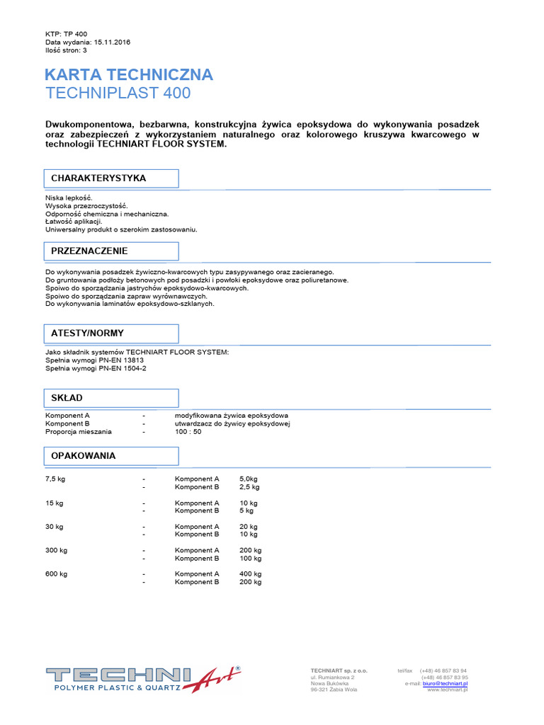 KARTA - Techniplast 400 Epoksyd | PDF