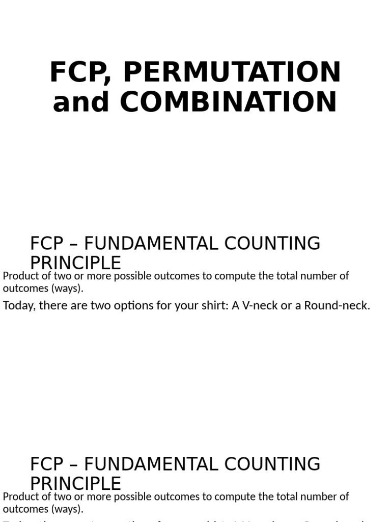 FCP, PERMUTATION and COMBINATION | PDF | Permutation | Multiplication