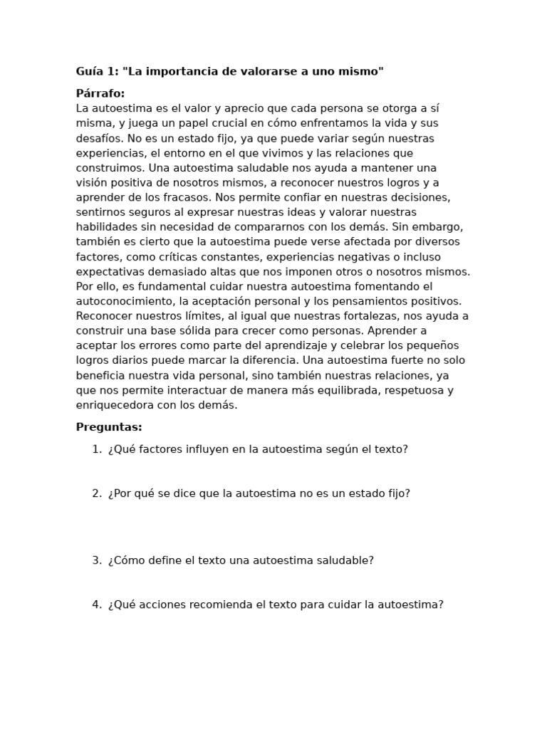 Guía Comprension Lectora | PDF | Autoestima | Aprendizaje