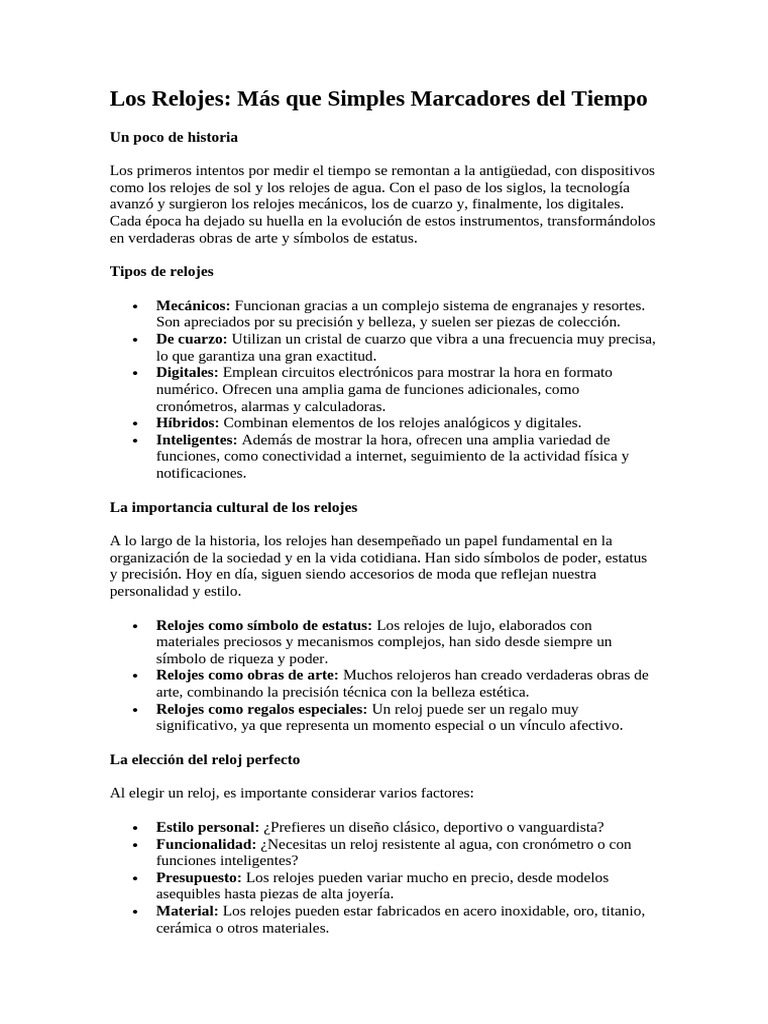 La Evolución y Significado de los Relojes | PDF | Reloj