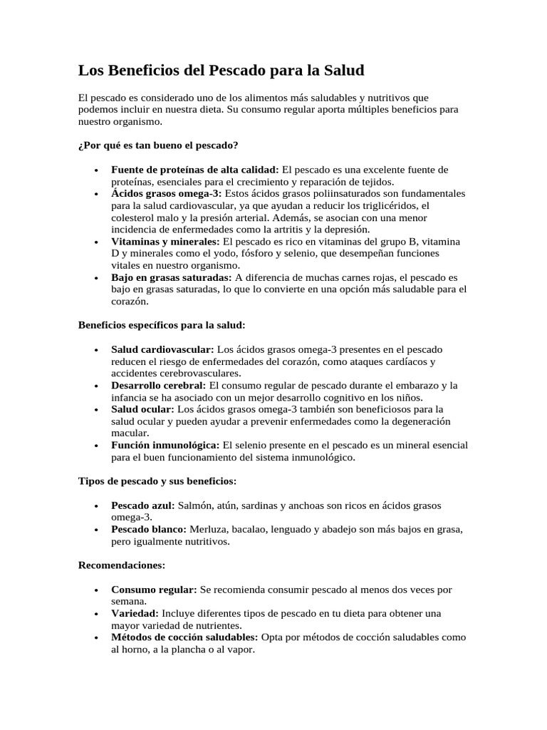 Beneficios del Pescado para la Salud | PDF | Pescado como alimento ...