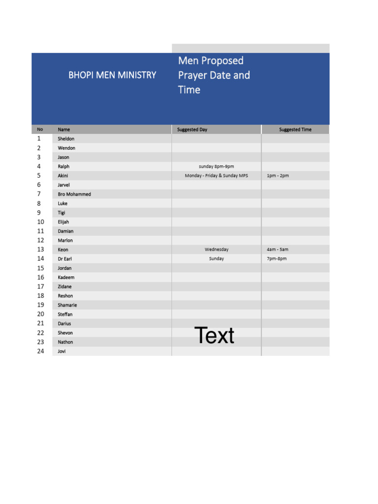 BHOPI Men's Ministry Prayer Schedule | PDF