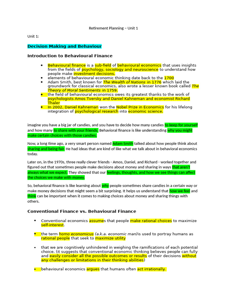 Retirement Planning UNIT 1 | PDF | Behavioral Economics | Extraversion And Introversion