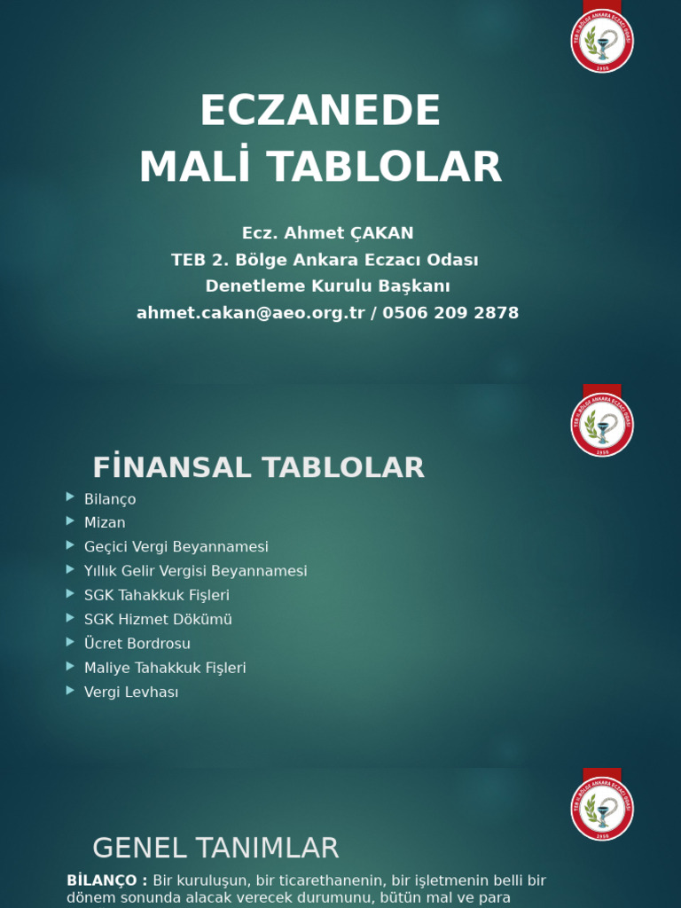 Eczanede Mali Tablolar | PDF