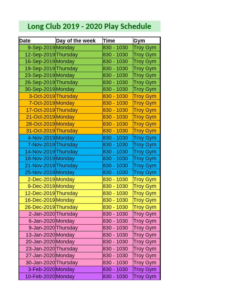 Long Club Play Schedule | PDF